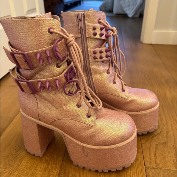 Dolls Kill | Shoes | Dolls Kill Sugar Thrills Pink Glitter Boots Size 9 | Poshmark